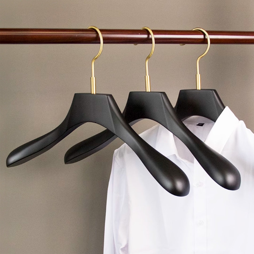 Elegant Beech Wood Hangers With Brass Swivel Hook Black Lacquer Finish ...