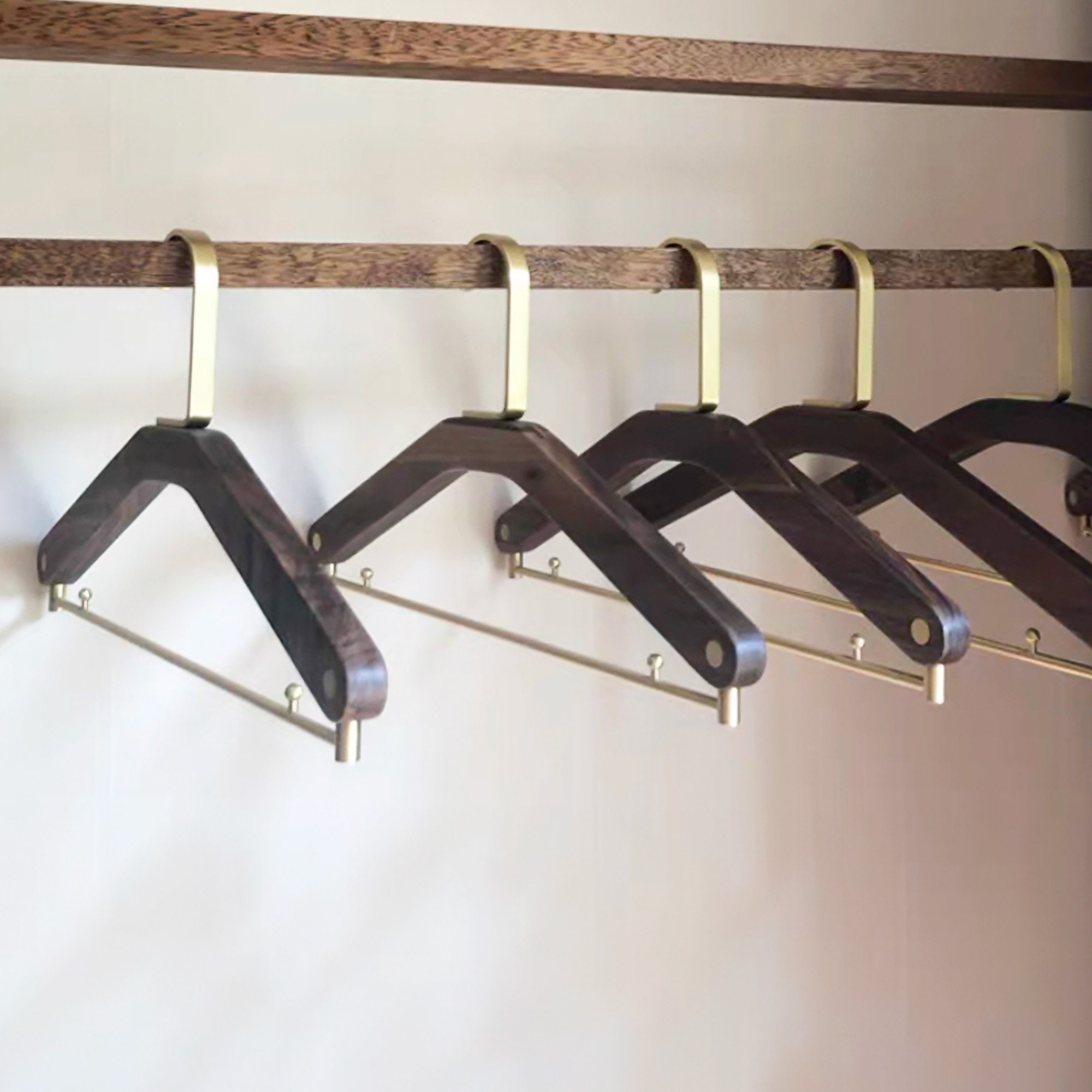 Elegant Black Walnut & Brass Clothes Hanger With Integrated Trouser Bar ...