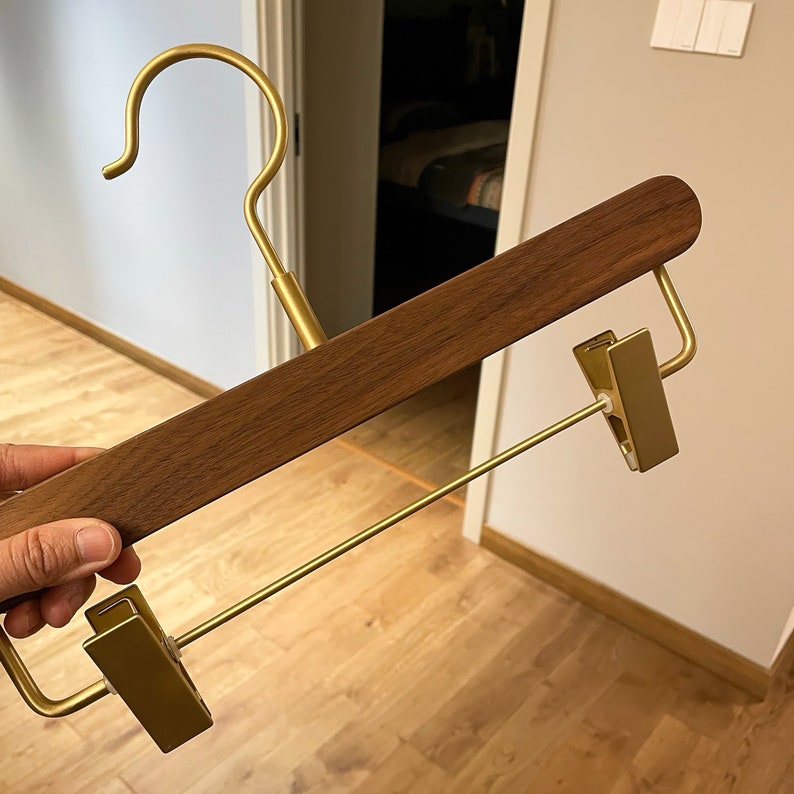 Premium Walnut Wood and Brass Multifunctional Trouser Hanger With Bar ...