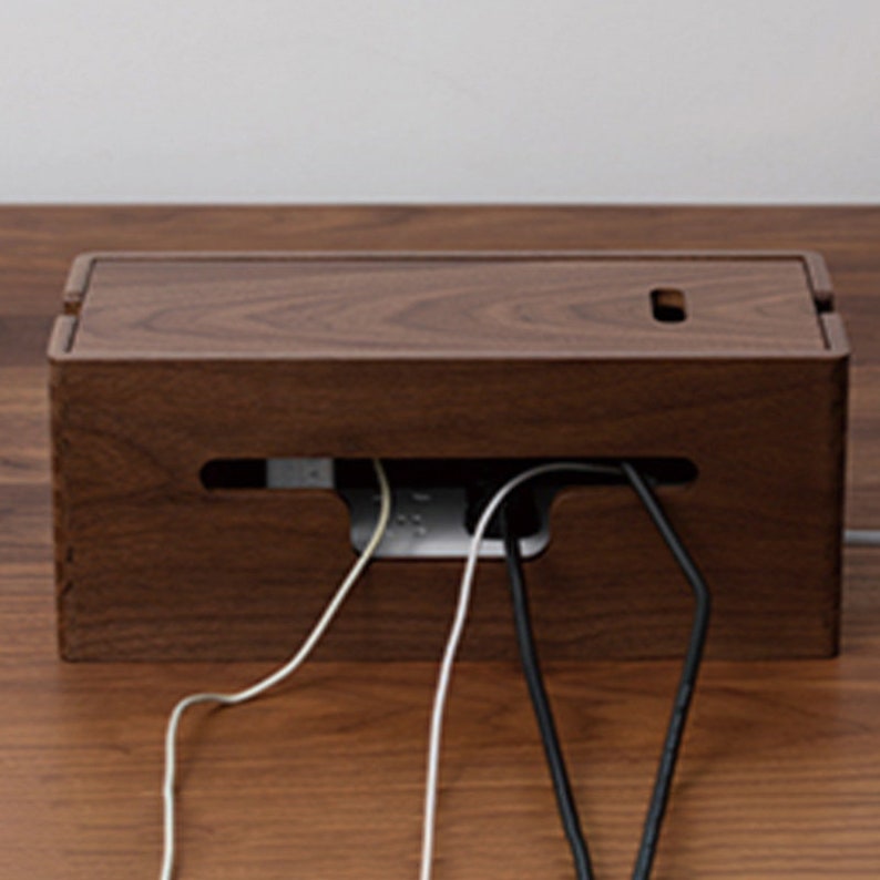 Black Walnut Desktop Wire Storage Box Wooden Cable Storage - Etsy