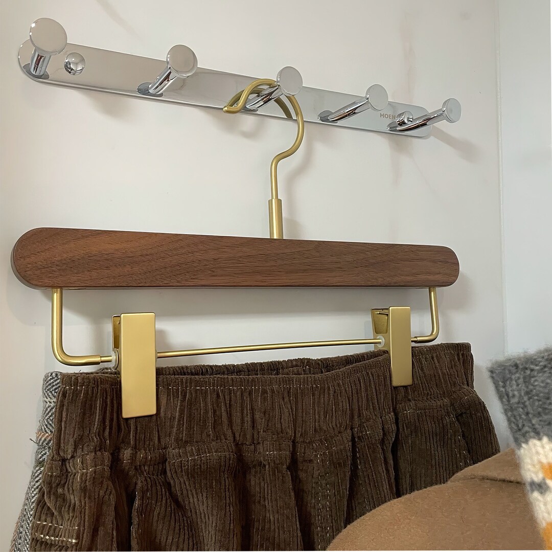 Premium Walnut Wood and Brass Multifunctional Trouser Hanger With Bar ...
