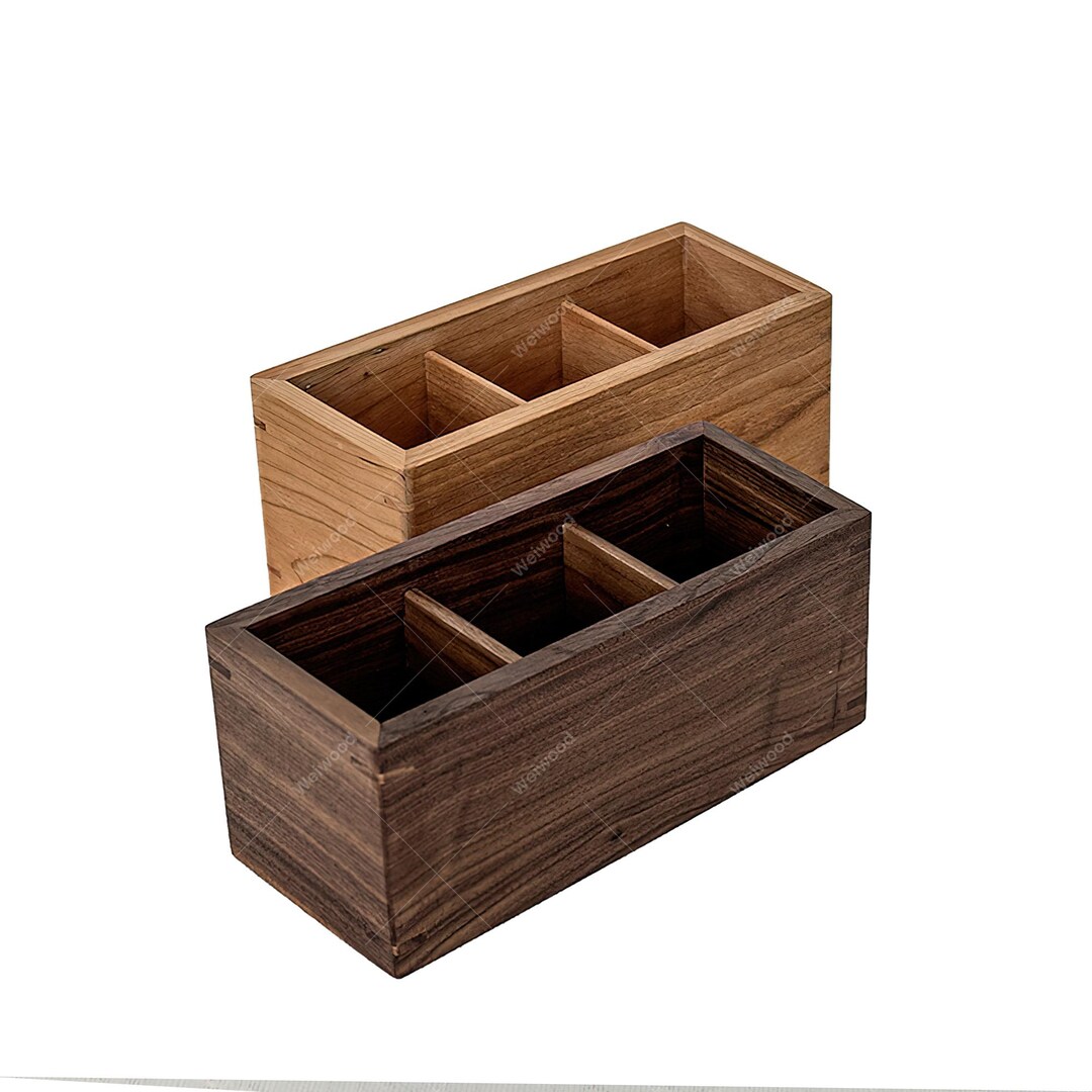 Walnut Wood Three-compartment Organizer, Desktop Storage Box for ...