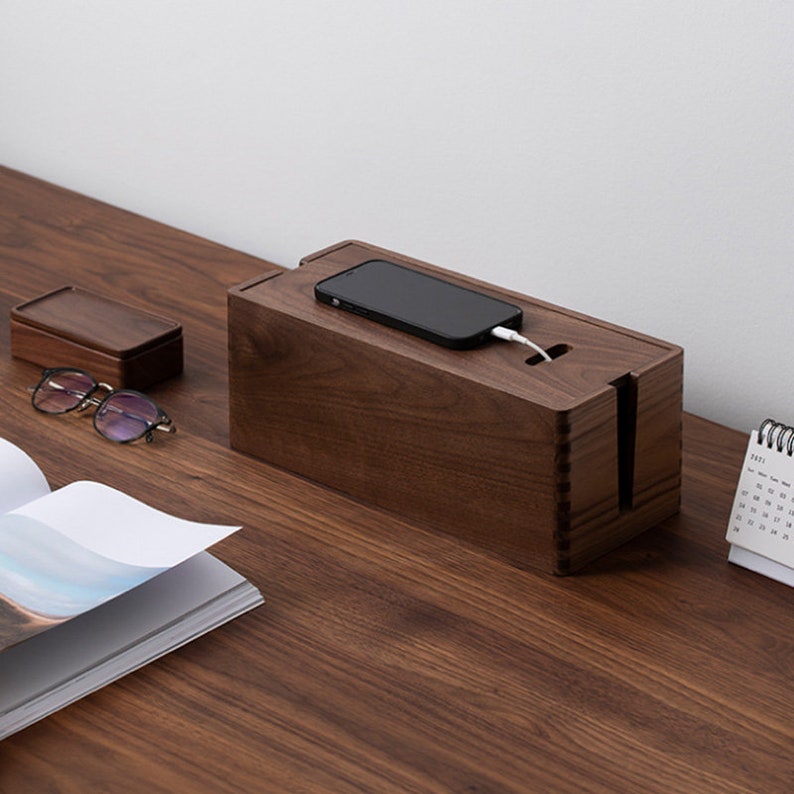 Black Walnut Desktop Wire Storage Box Wooden Cable Storage - Etsy