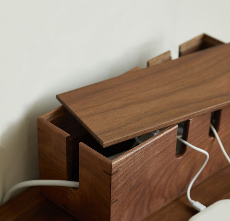 Wooden Cable Management Box Cord Organizer Box With Cover - Etsy