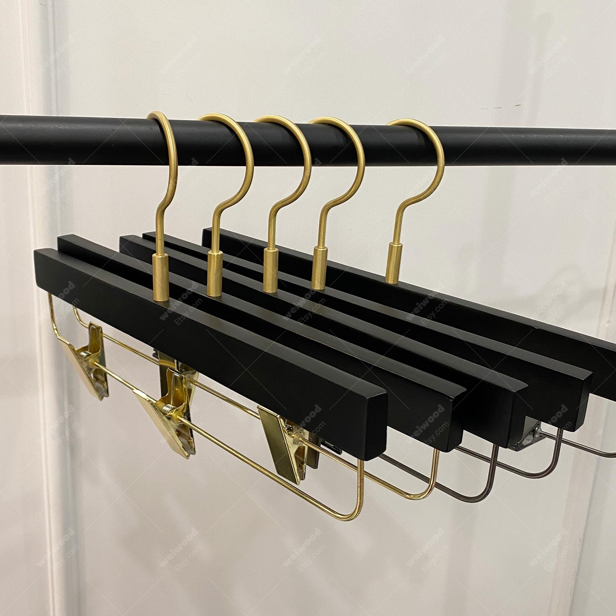 Deluxe Black Trousers Hanger, Elegant Solid Wood Hanger With Brass ...