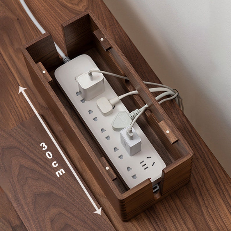 Black Walnut Desktop Wire Storage Box Wooden Cable Storage - Etsy