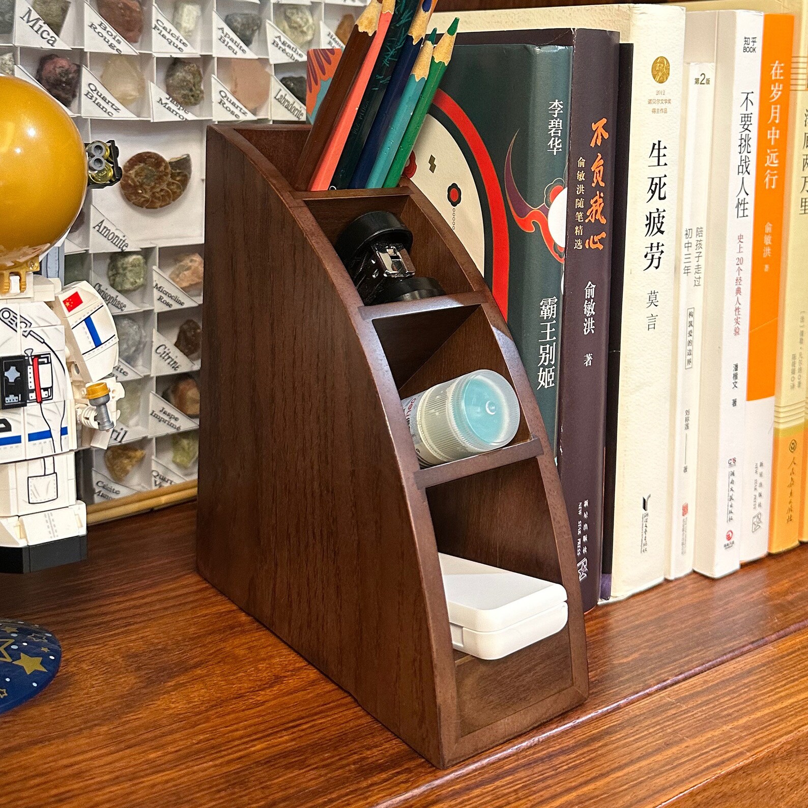Elegant Wooden Desk Organizer With Angled Pen Slots and Integrated ...