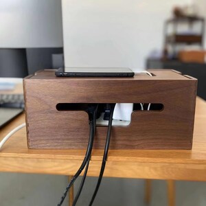 Black Walnut Desktop Wire Storage Box Wooden Cable Storage Box Wire ...