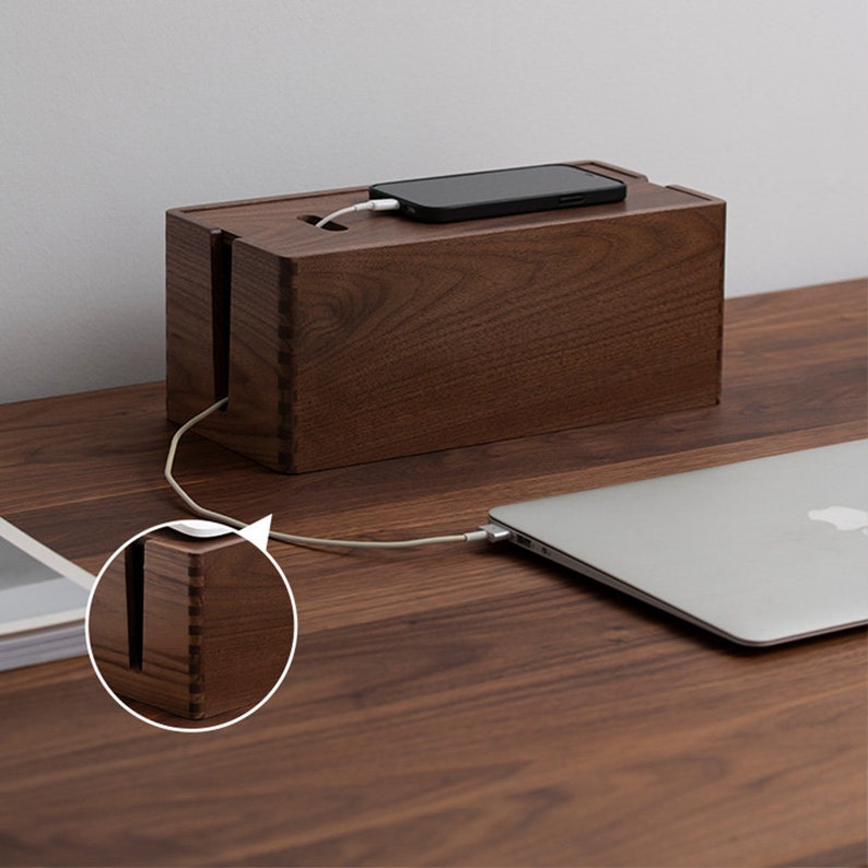 Black Walnut Desktop Wire Storage Box Wooden Cable Storage - Etsy