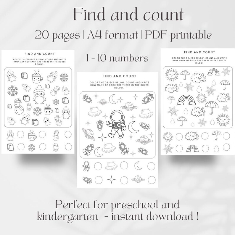 Find and Count Worksheets PDF | 1- 10 Numbers | 20 Pages | A4 Printable ...