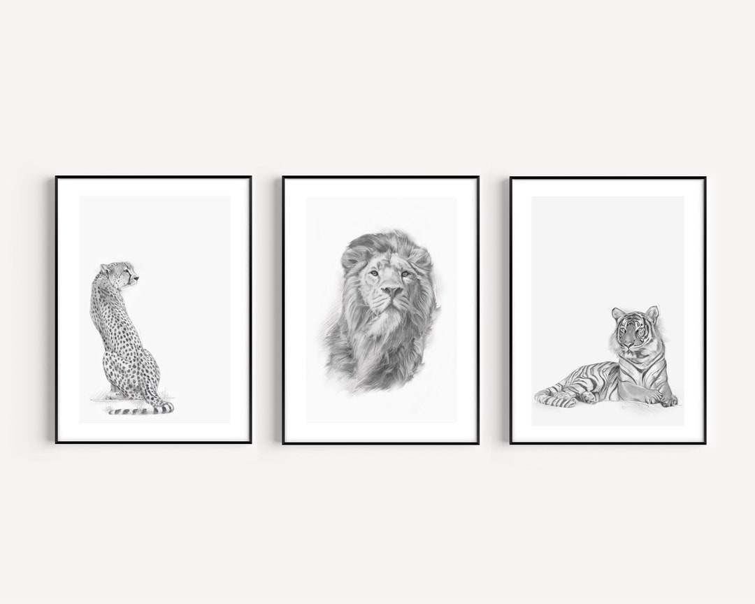 Set of 3 Big Cat Print Set, Animal Illustration, Safari Animal Prints ...