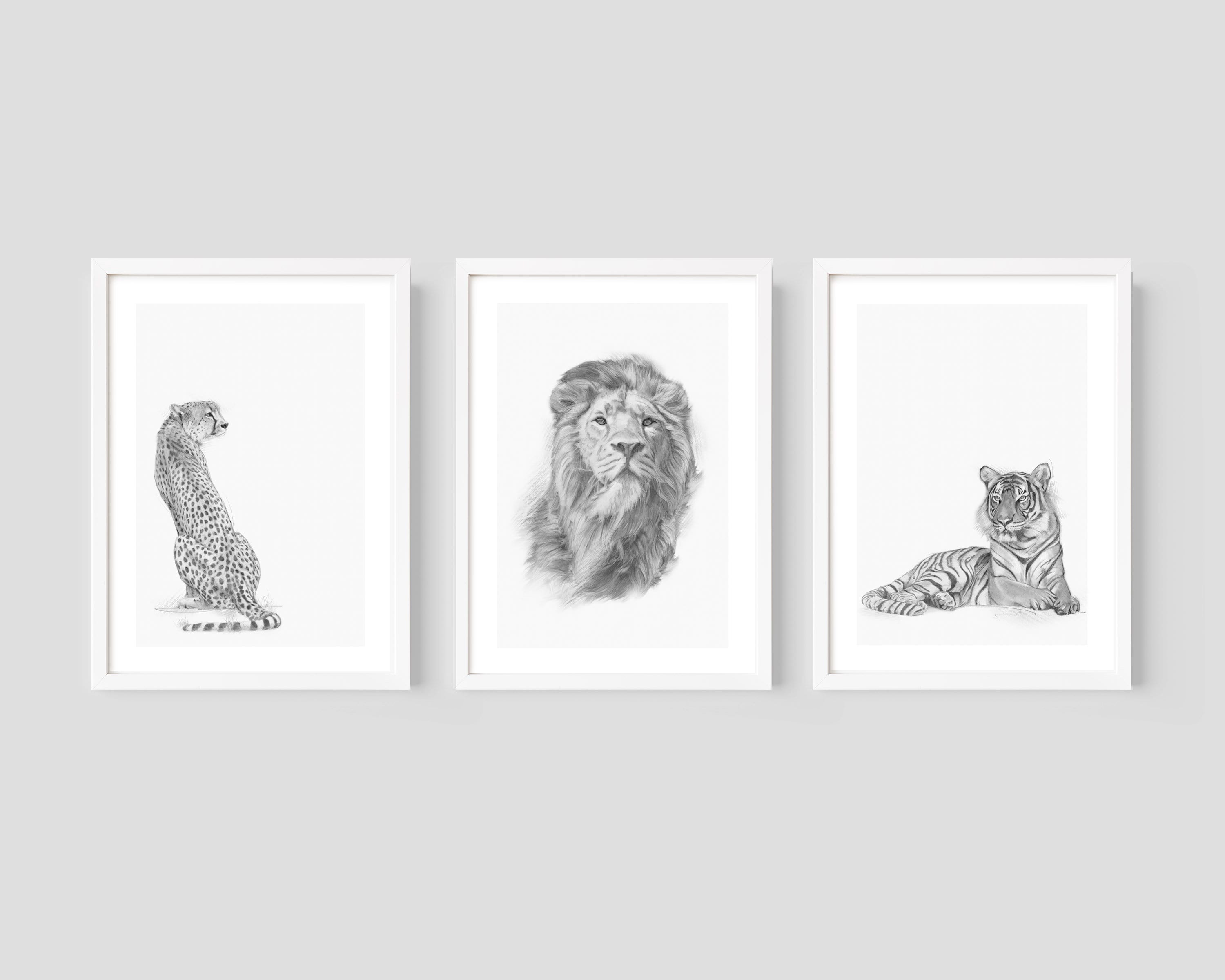 Set of 3 Big Cat Print Set, Animal Illustration, Safari Animal Prints ...