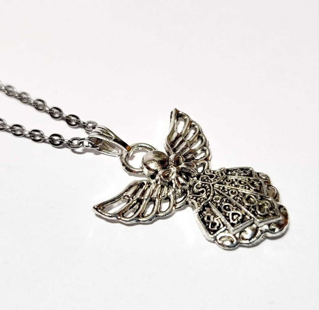 Angel Pendant, Guardian Angel Necklace, Antique Silver Angel Necklace ...