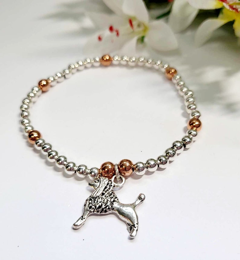 Silver & Gold Boho Style Beaded Stacking Bracelet With Poodle Dog Charm ...