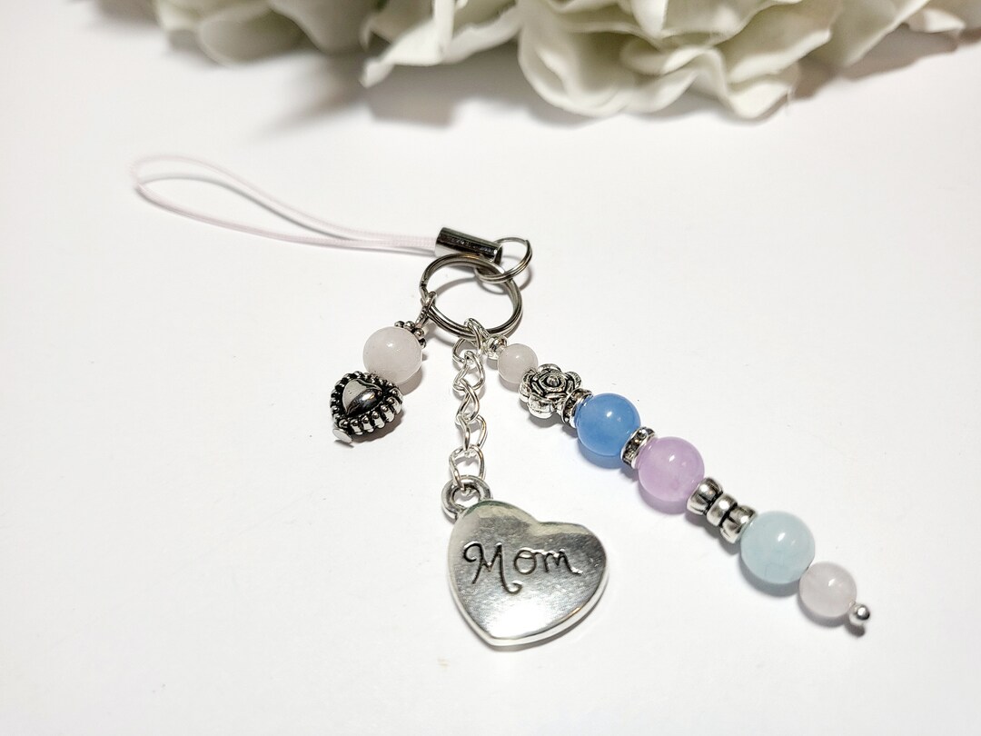 Mom Bag Clip, Phone Charm, Key Ring. Gift for Mom. Gemstone Key Chain ...