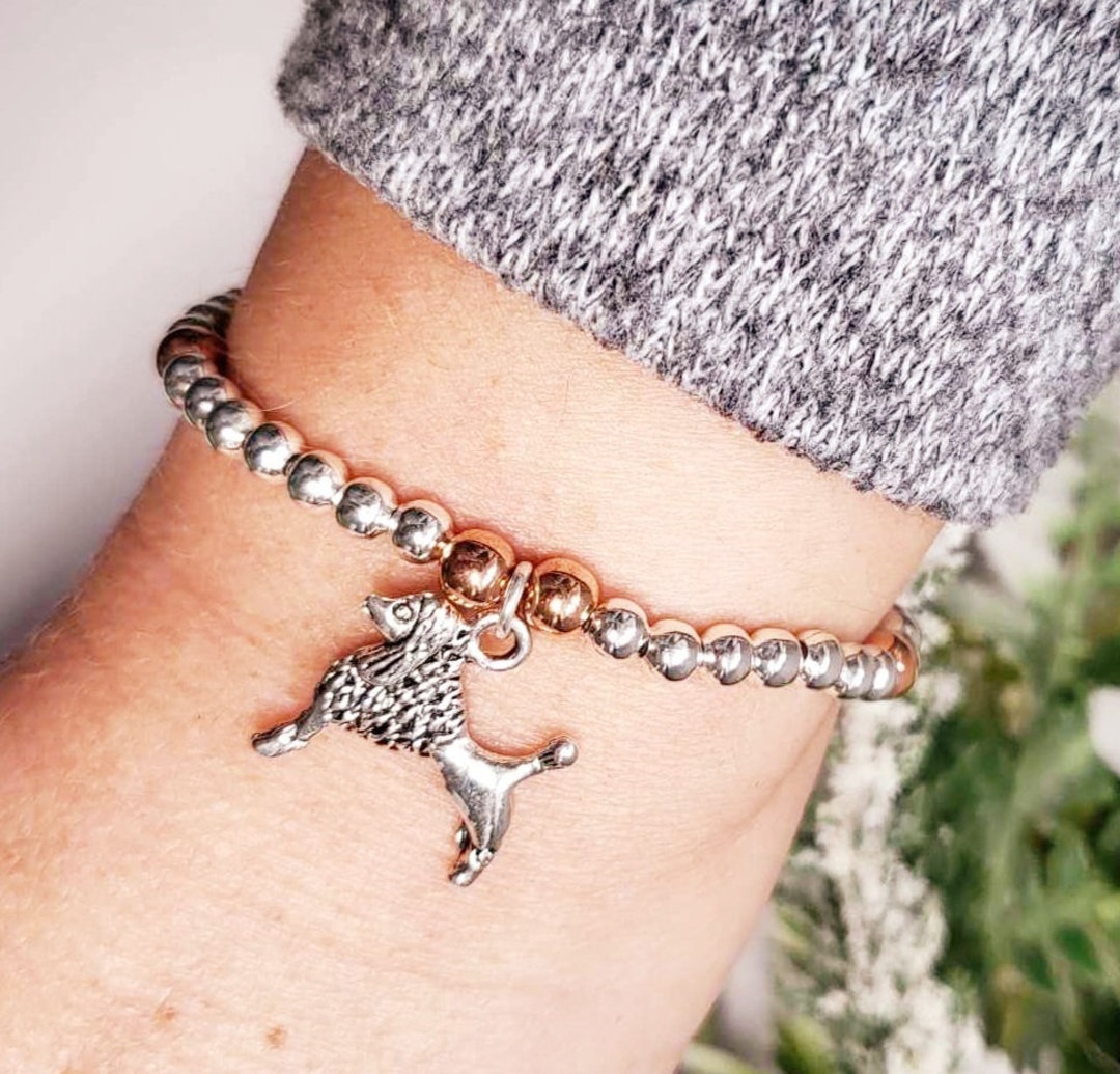 Silver & Gold Boho Style Beaded Stacking Bracelet With Poodle Dog Charm ...