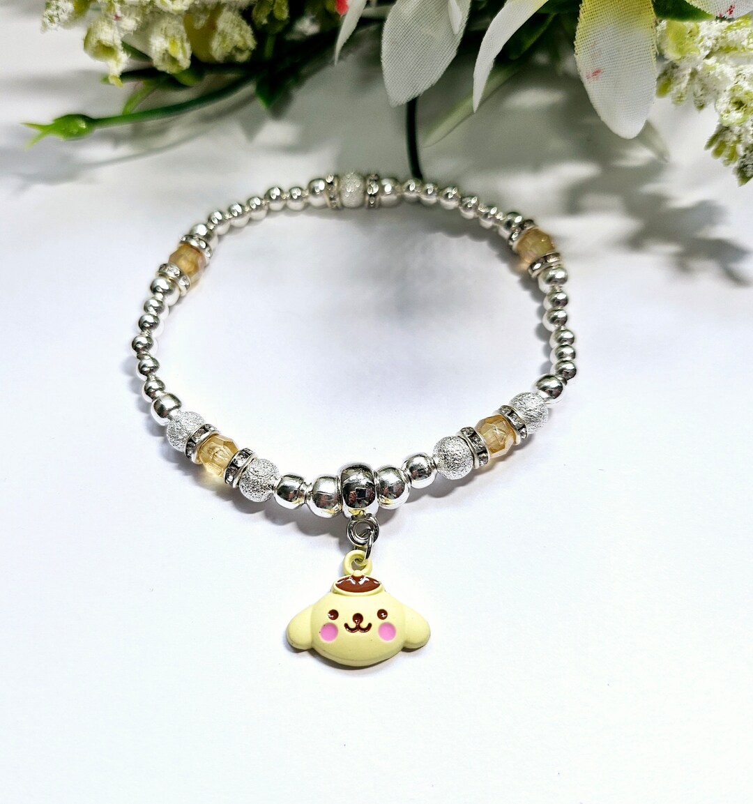 Pompompurin Hello Kitty and Friends Silver & Yellow Sparkling Beads ...