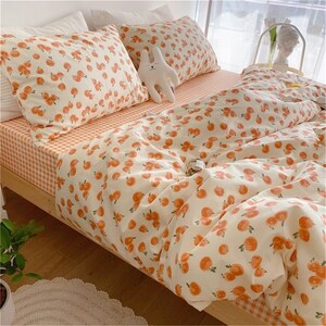 Orange 100% Cotton Duvet Cover Set, Twin Full Queen King Duvet Cover ...