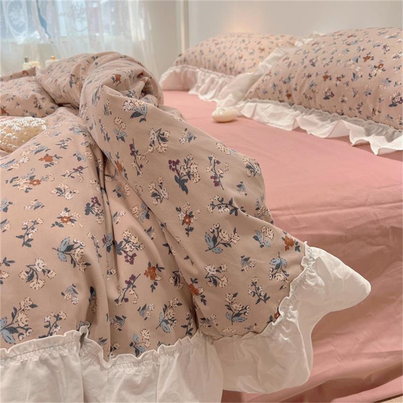 Retro Floral 100 Cotton Duvet Cover Setprincess Ruffle Style Etsy