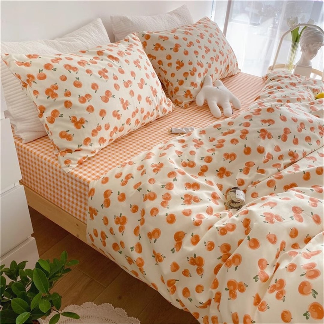 Orange 100% Cotton Duvet Cover Set, Twin Full Queen King Duvet Cover ...