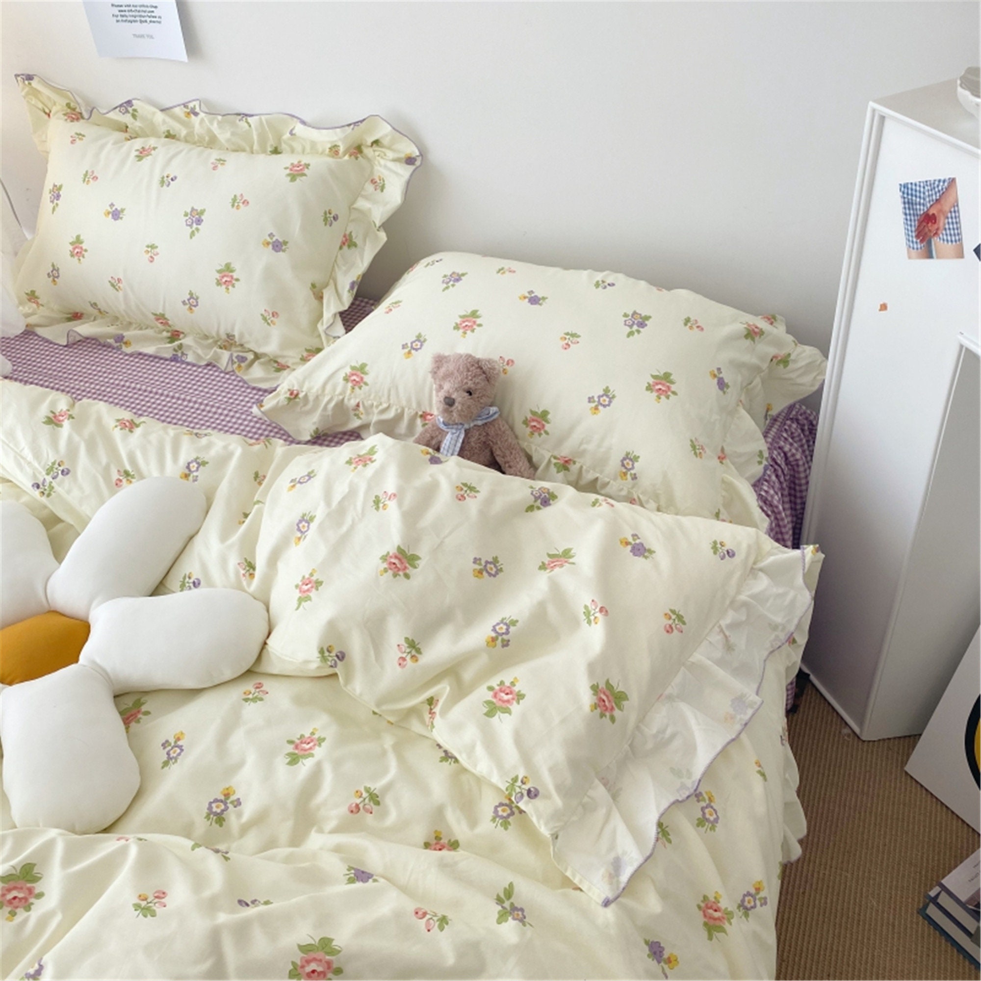 Floral 100 Cotton Ruffle Duvet Cover Setprincess Ruffle Etsy