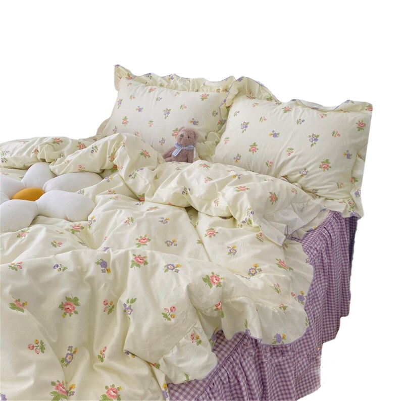 Floral 100 Cotton Ruffle Duvet Cover Setprincess Ruffle Etsy
