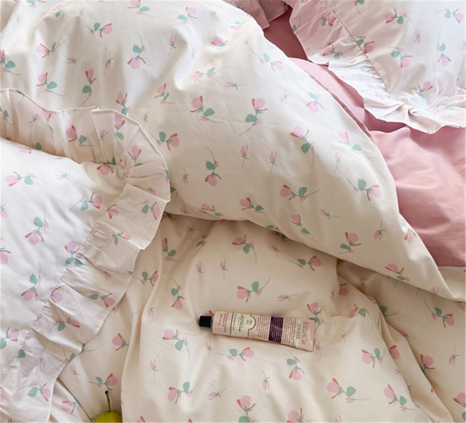 Pink Floral 100 Cotton Duvet Cover Setprincess Ruffle Style Etsy