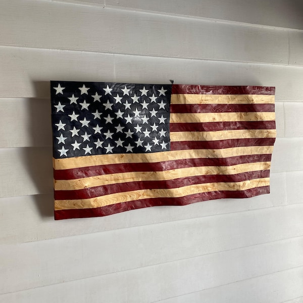 Wooden Wavy American Flag - Etsy