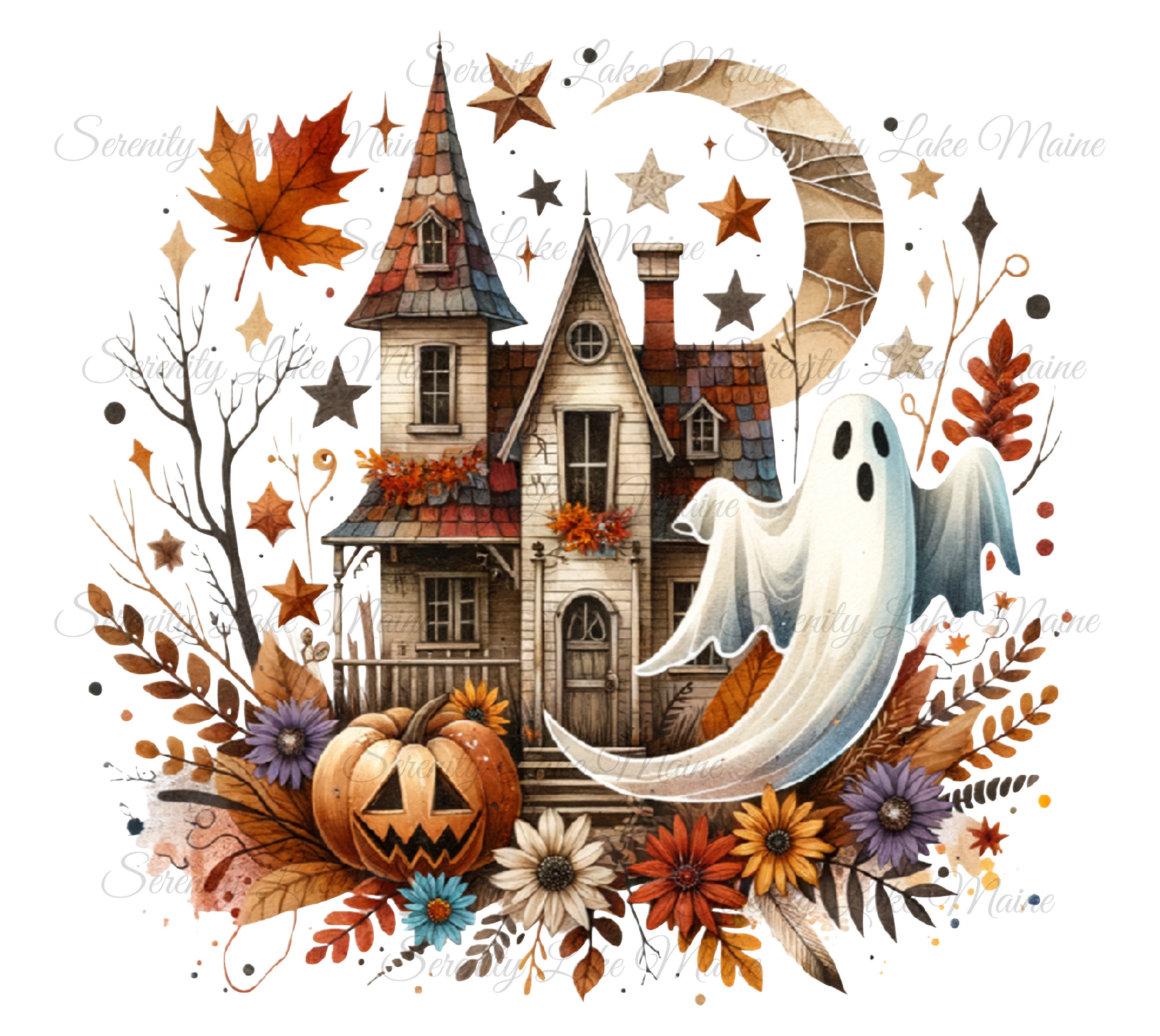 5 Haunted House Clipart Ghost Clipart Bundle - Halloween Sublimation ...