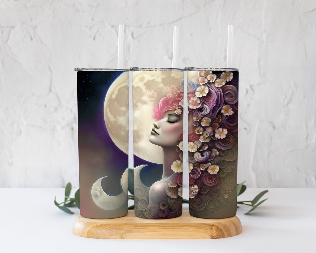 Beautiful Celestial Moon With Fairy Muted Floral Tumbler PNG! 20 Oz ...