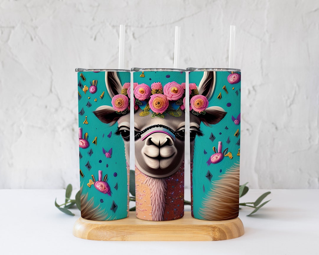 Colorful Lama Blue and Pink Tumbler PNG! 20 Oz Straight Tumbler Digital ...