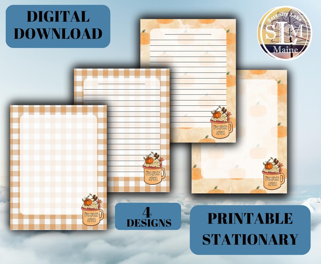 Pumpkin Spice Orange Gingham Printable Stationary Set US Letter Sized ...