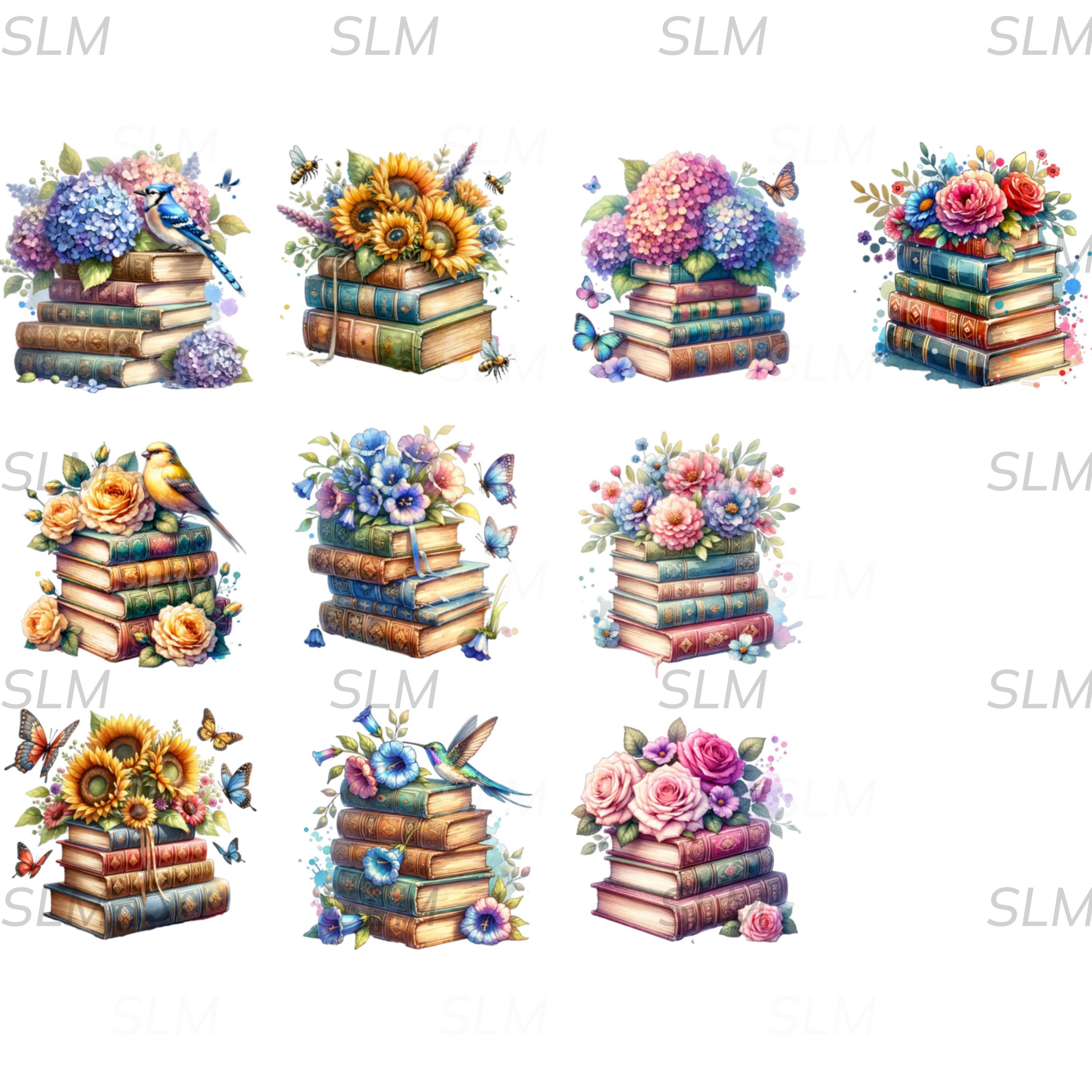 Shabby Chic Vintage Floral Book Stack Bundle Set - Cute Book Stack Designs With Floral, Bees ...