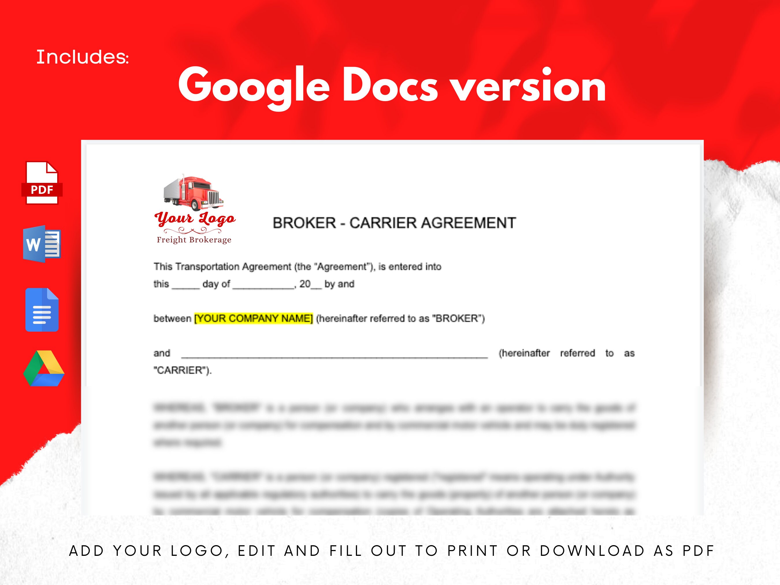 Freight Broker Carrier Agreement Template Packet (digital Download) - Etsy