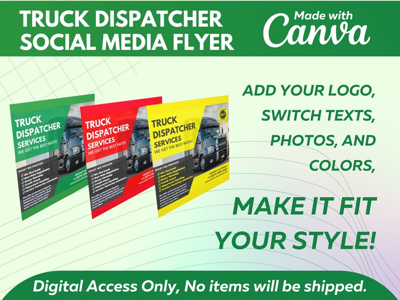 Green DIY Freight Dispatch Flyer Canva Template for Social Media. - Etsy