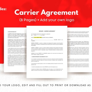 Freight Broker Carrier Agreement Template Packet (digital Download) - Etsy