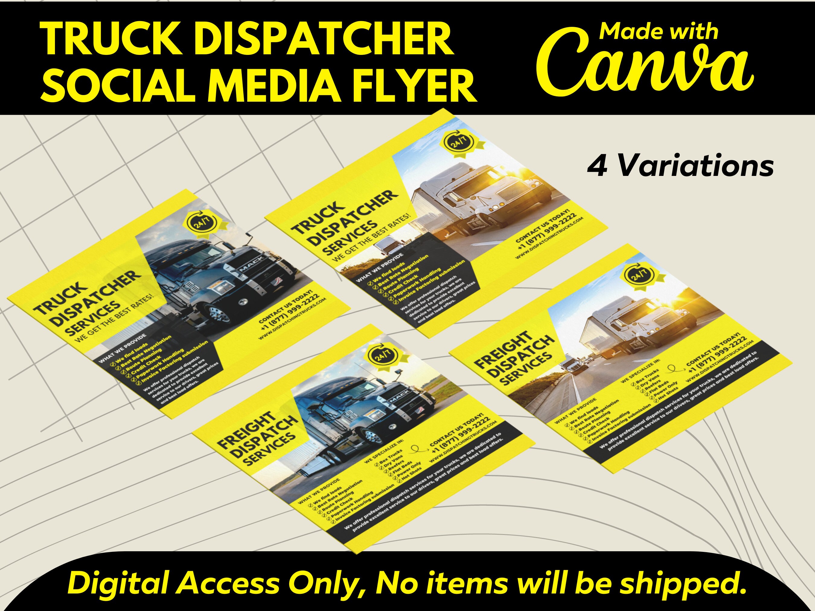 Yellow DIY Freight Dispatch Flyer Canva Template for Social Media. - Etsy