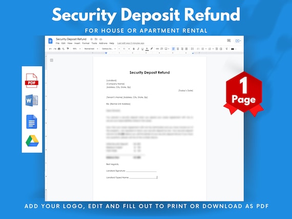 Security Deposit Refund Letter | Etsy