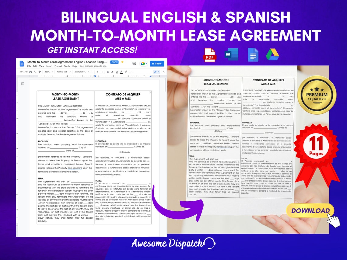 Bilingual Month-to-month or Specific Timeframe Lease Agreement English ...