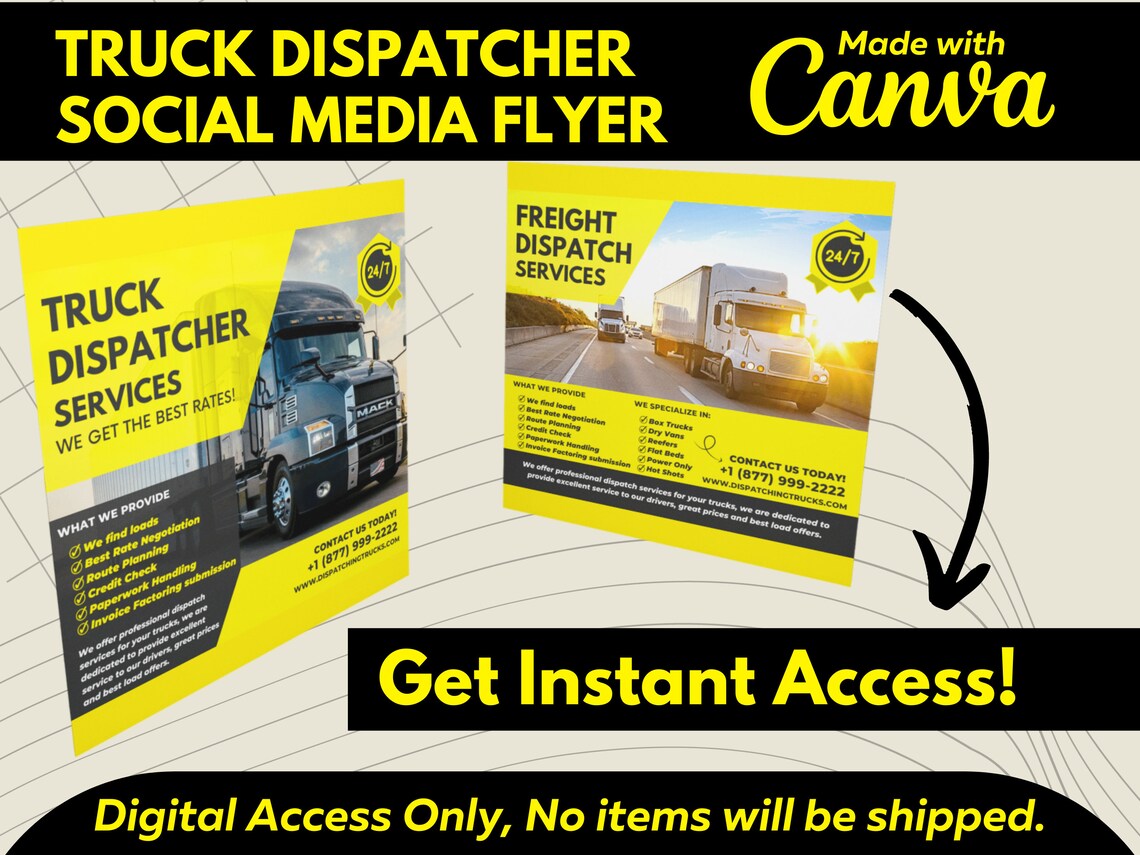 Yellow DIY Freight Dispatch Flyer Canva Template for Social Media. - Etsy