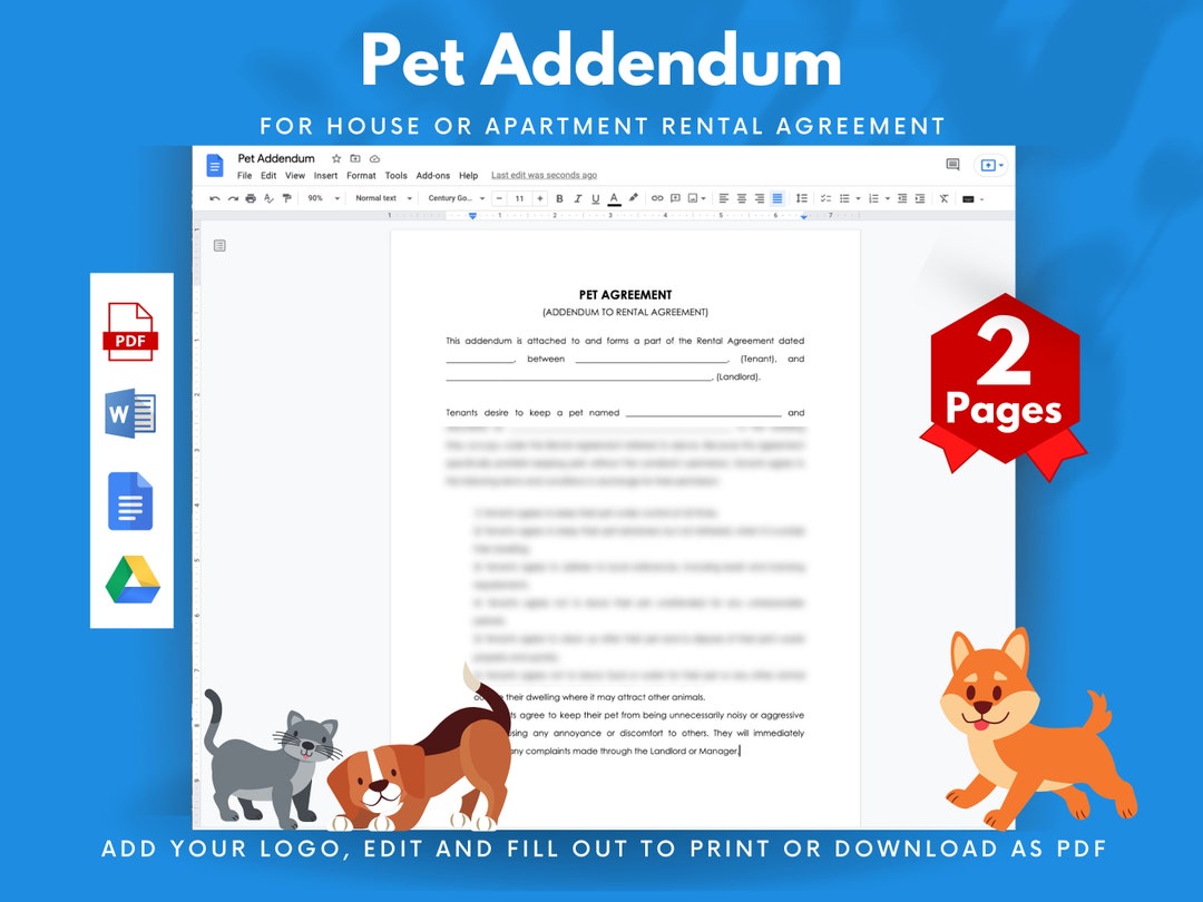 Pet Addendum (2 Pages) - Etsy