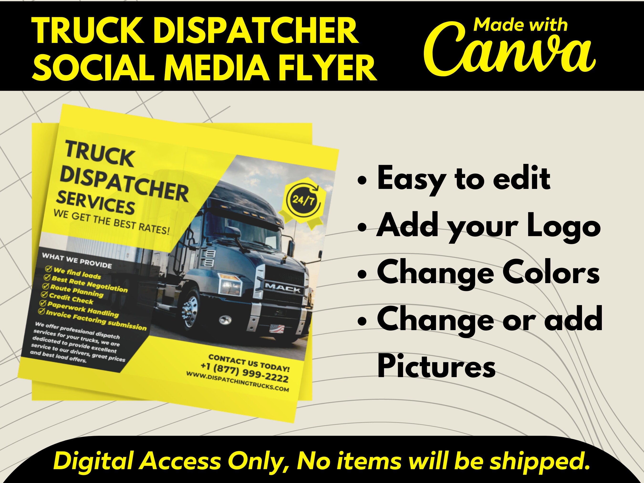 Yellow DIY Freight Dispatch Flyer Canva Template for Social Media. - Etsy