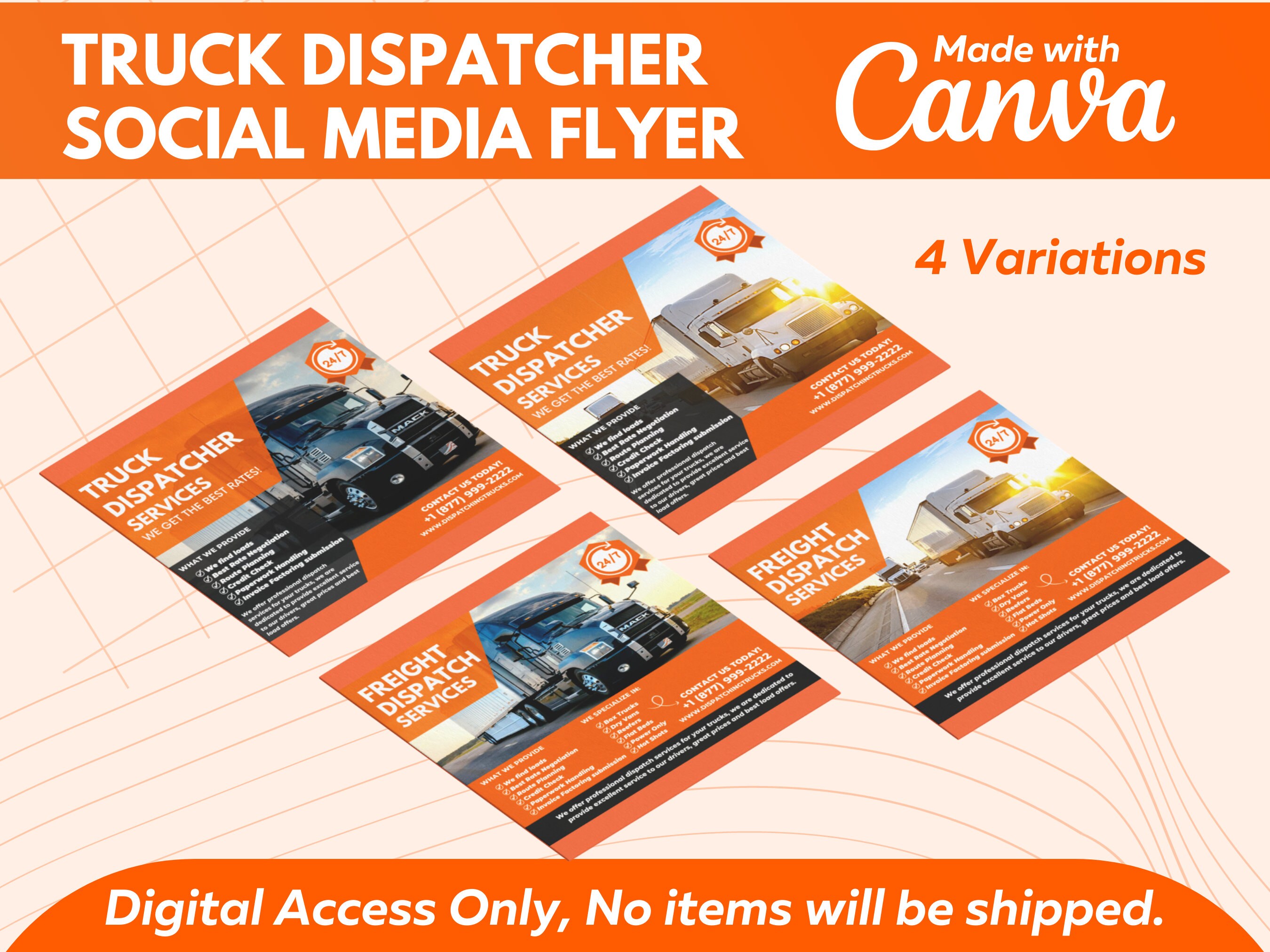 Orange DIY Freight Dispatch Flyer Canva Template for Social Media. - Etsy