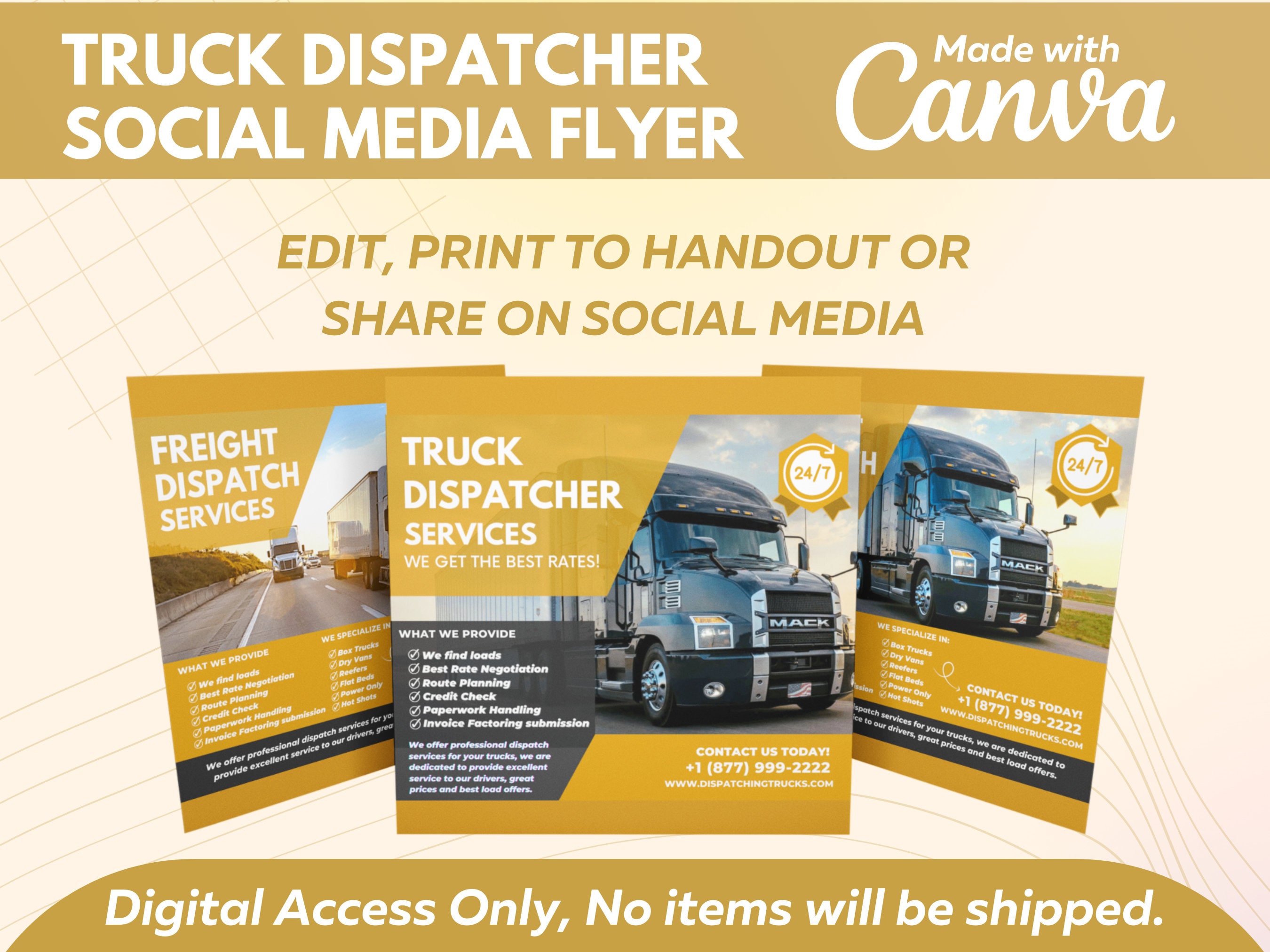 Gold DIY Freight Dispatch Flyer Canva Template for Social Media. - Etsy