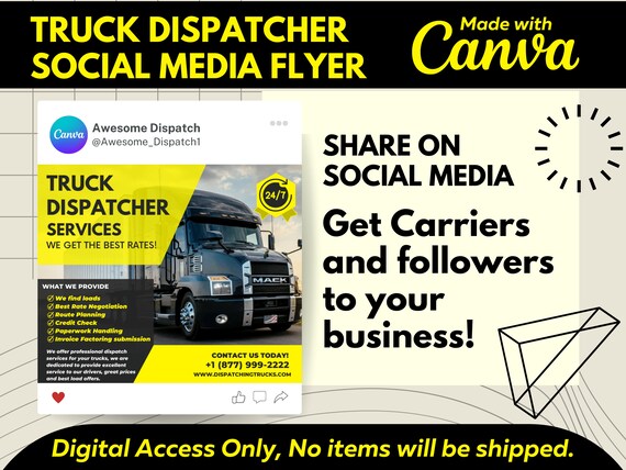 Yellow DIY Freight Dispatch Flyer Canva Template for Social | Etsy
