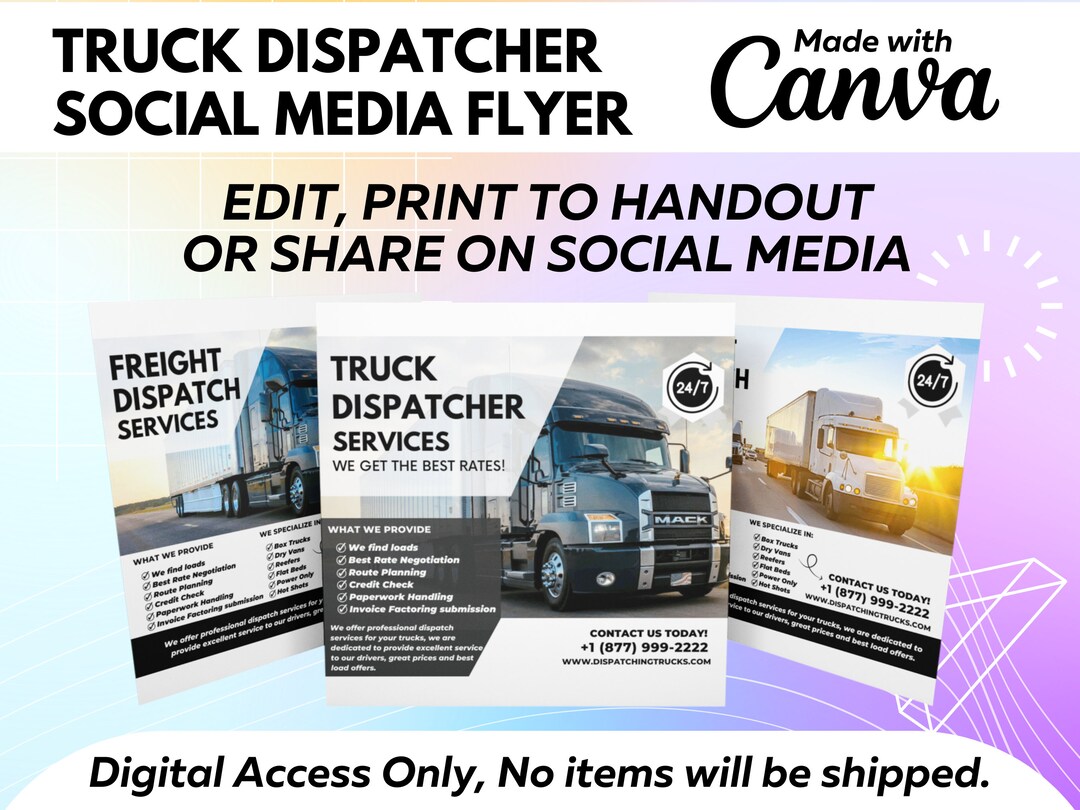 White DIY Freight Dispatch Flyer Canva Template for Social Media. - Etsy
