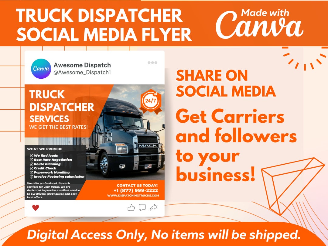 Orange DIY Freight Dispatch Flyer Canva Template for Social Media. - Etsy