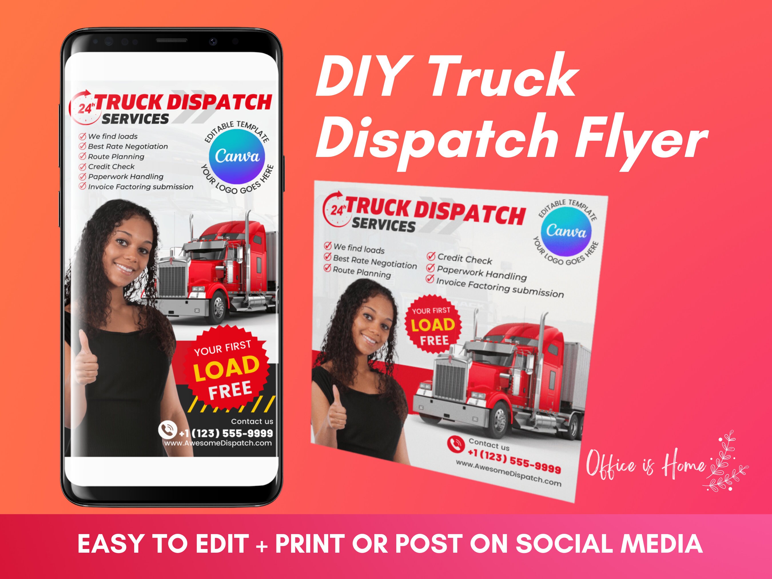 DIY Freight Dispatch Flyer Canva Template for Instagram. This is an ...