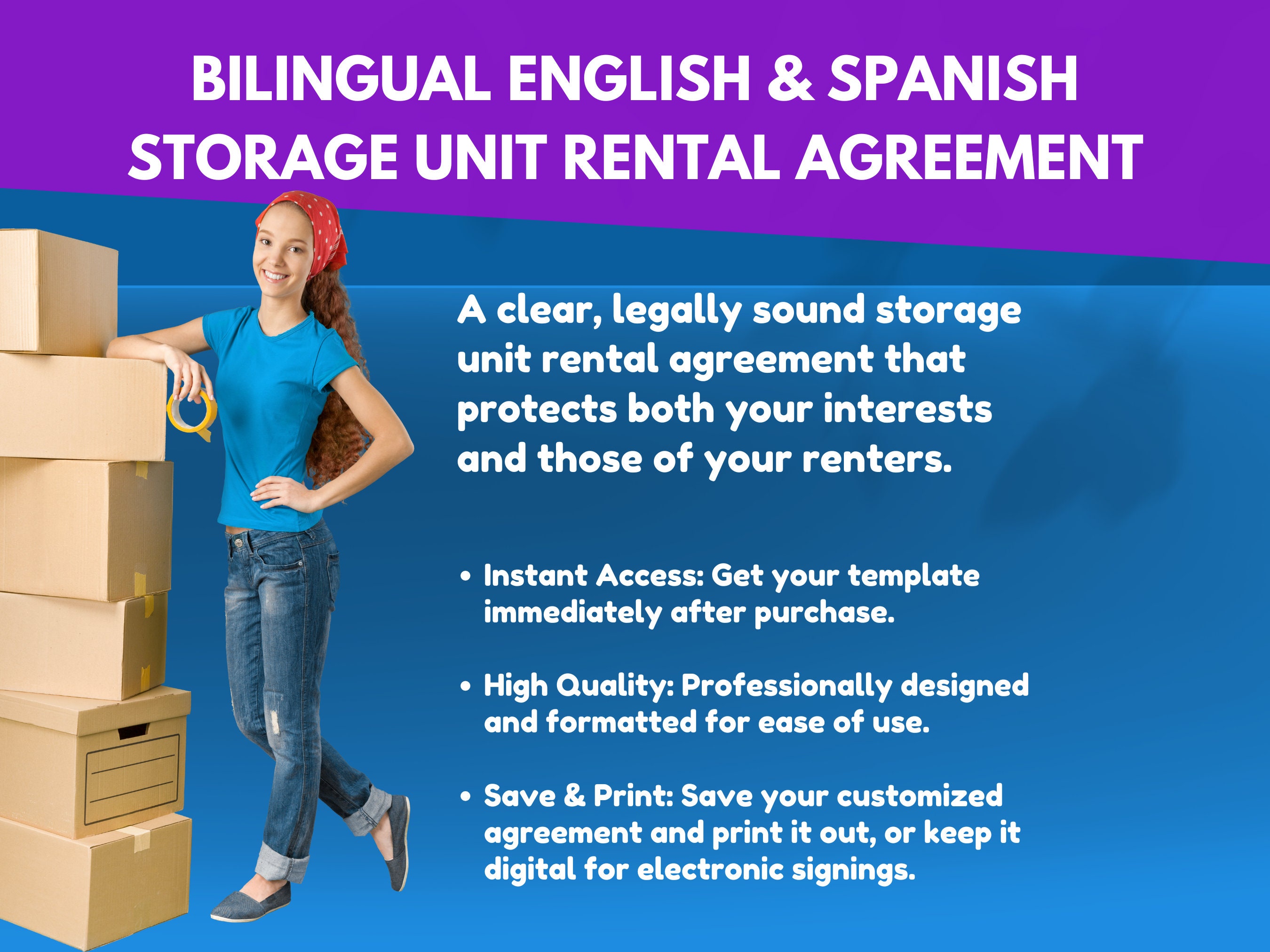 Bilingual English-spanish Storage Unit Rental Agreement Template ...