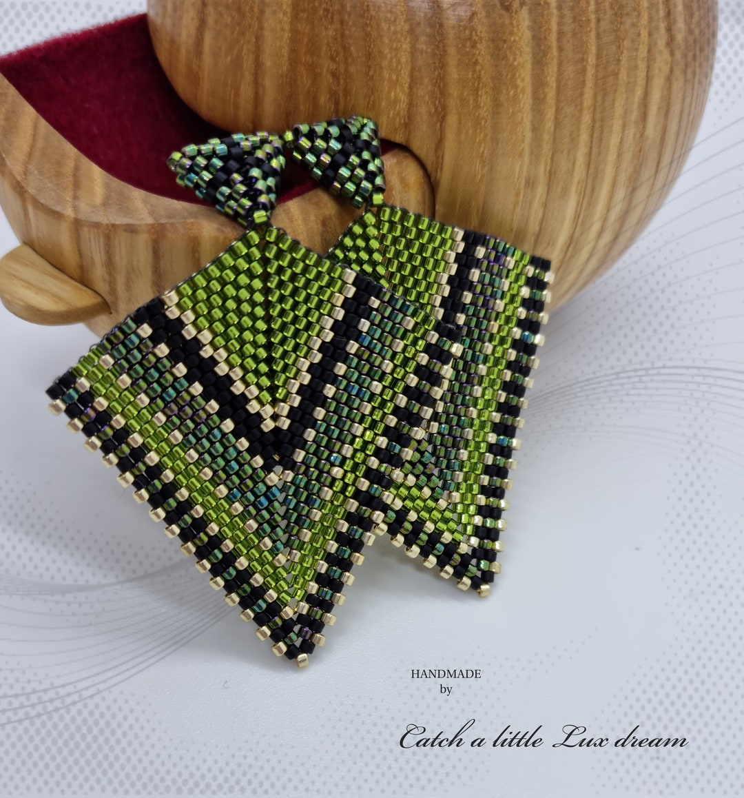 Peyote Earrings Arrow Green - Etsy